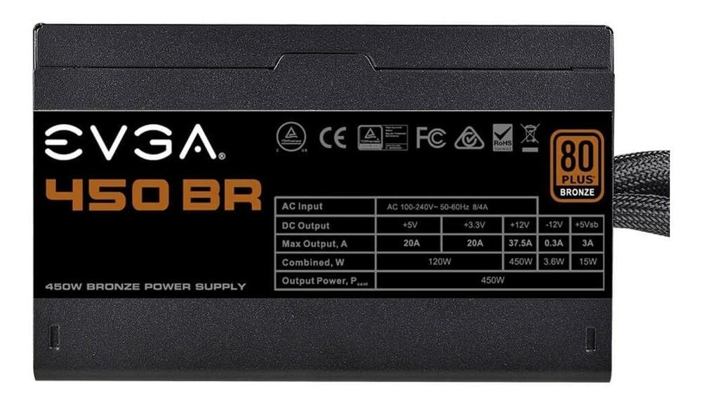 EVGA 100-BR-0450-K1 450 BR, 80+ BRONZE 450W, 3 Year Warranty, Power Supply