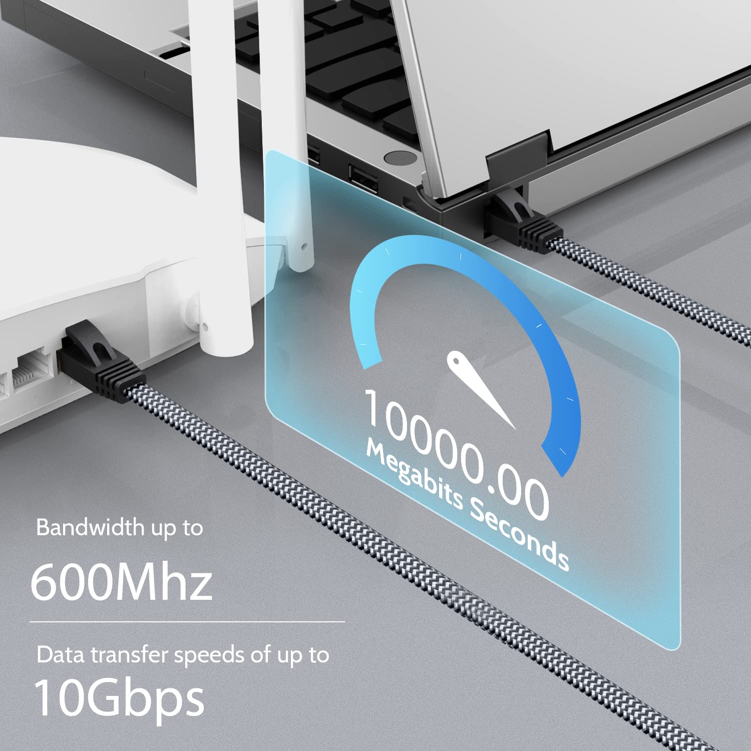 MORELECS Cat 7 Ethernet Cable 10ft β 10Gbps High-Speed, Premium Braided Flat Design, Reliable for Home, Office, Gaming, Streaming