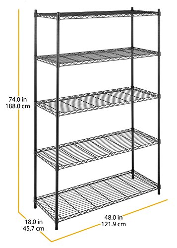 Whitmor Supreme Tier Shelving 5 Adjustable Shelving-500 Pound Weight Capacity Per Shelf-Leveling Feet, 18" x 48" x 74", Black