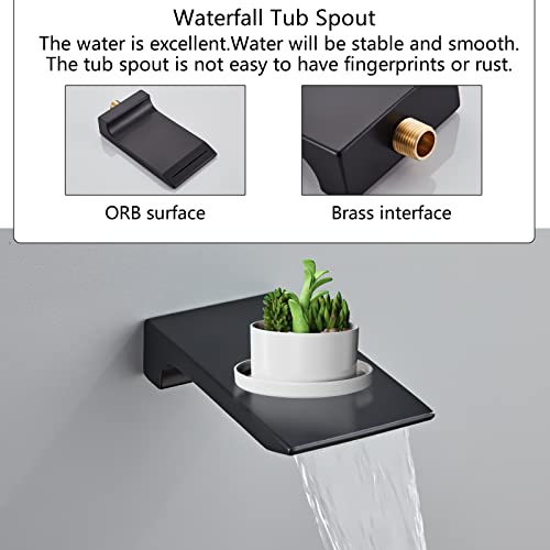 Arsuonta 8 Inch Square Black Shower Faucet Set with Tub Spout, Shower Combo System with 3-settings Touch Adjustment Handheld Showerhead High Pressure Balance Shower Valve Kit for Bathroom