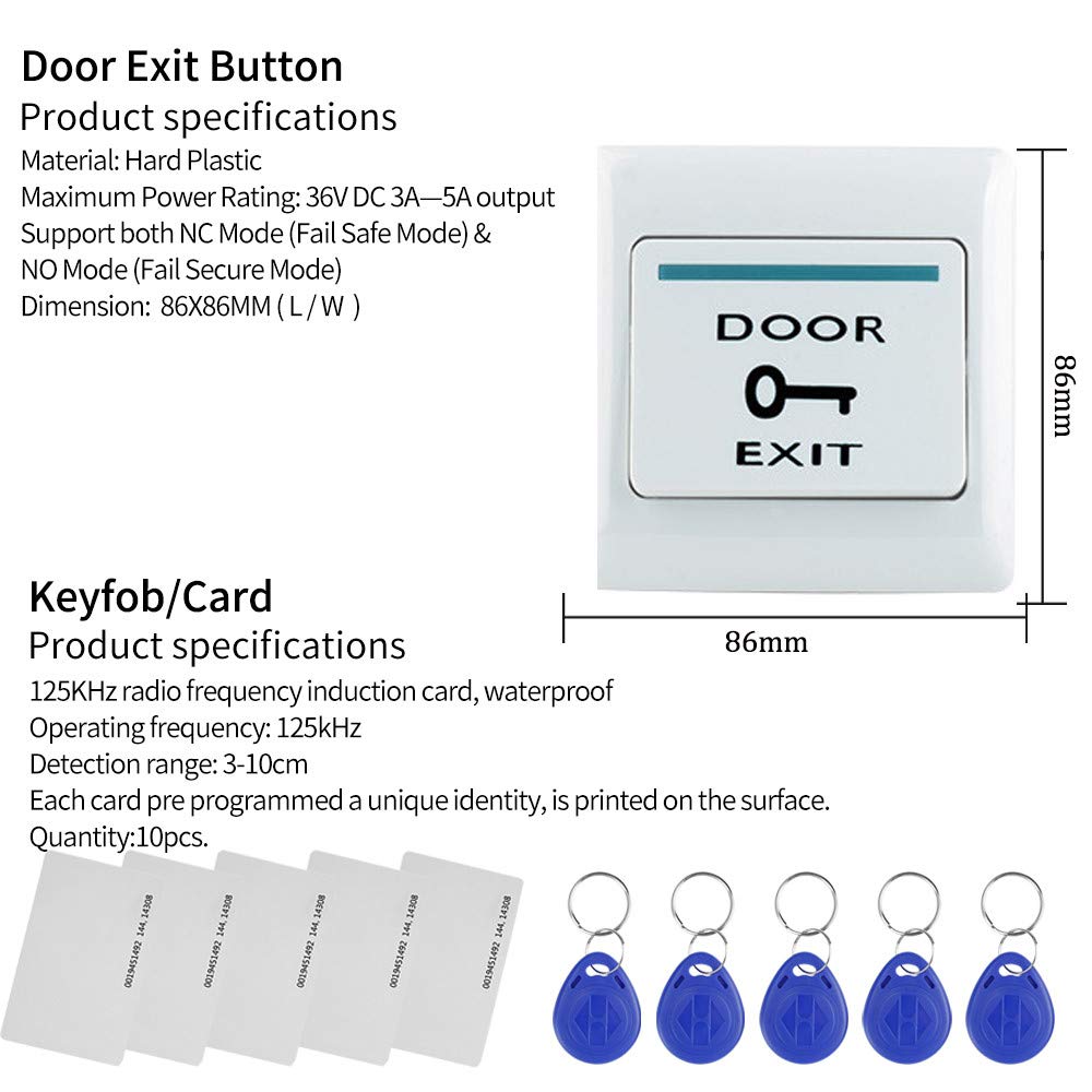 OBO HANDS RFID Door Access Control System Keypad +NC Electric Drop Bolt Lock+Power Supply+Exit Button +10pcs Fobs/Cards