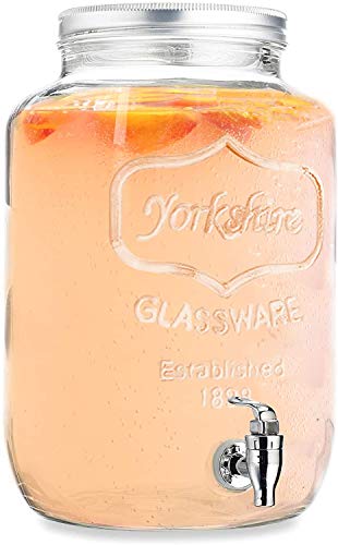 Estilo Glass Drink Dispenser 2 Gallon, Mason Jar Beverage Dispenser, Clear - Leak Free Spigot and Lid, Strong Glass for Parties, Weddings, and Picnics