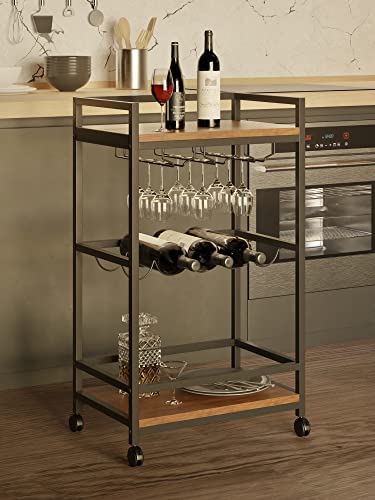 Boss Premium® BarUSA™ LED Bar Cart for Home Mini Portable Wine Bar Coffee Carts Small Mobile Serving Stand Liquor Beverage Drink Tea Alcohol Kitchen Rolling Cart - Designed in USA (Patented)