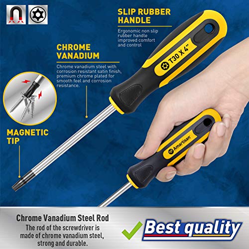Amartisan 6-Piece Magnetic Torx Screwdrivers Set, Security Tamper Proof, Magnetic Torx Driver Star Screwdrivers Set T10 - T30 Best Choice (Torx Screwdrivers)