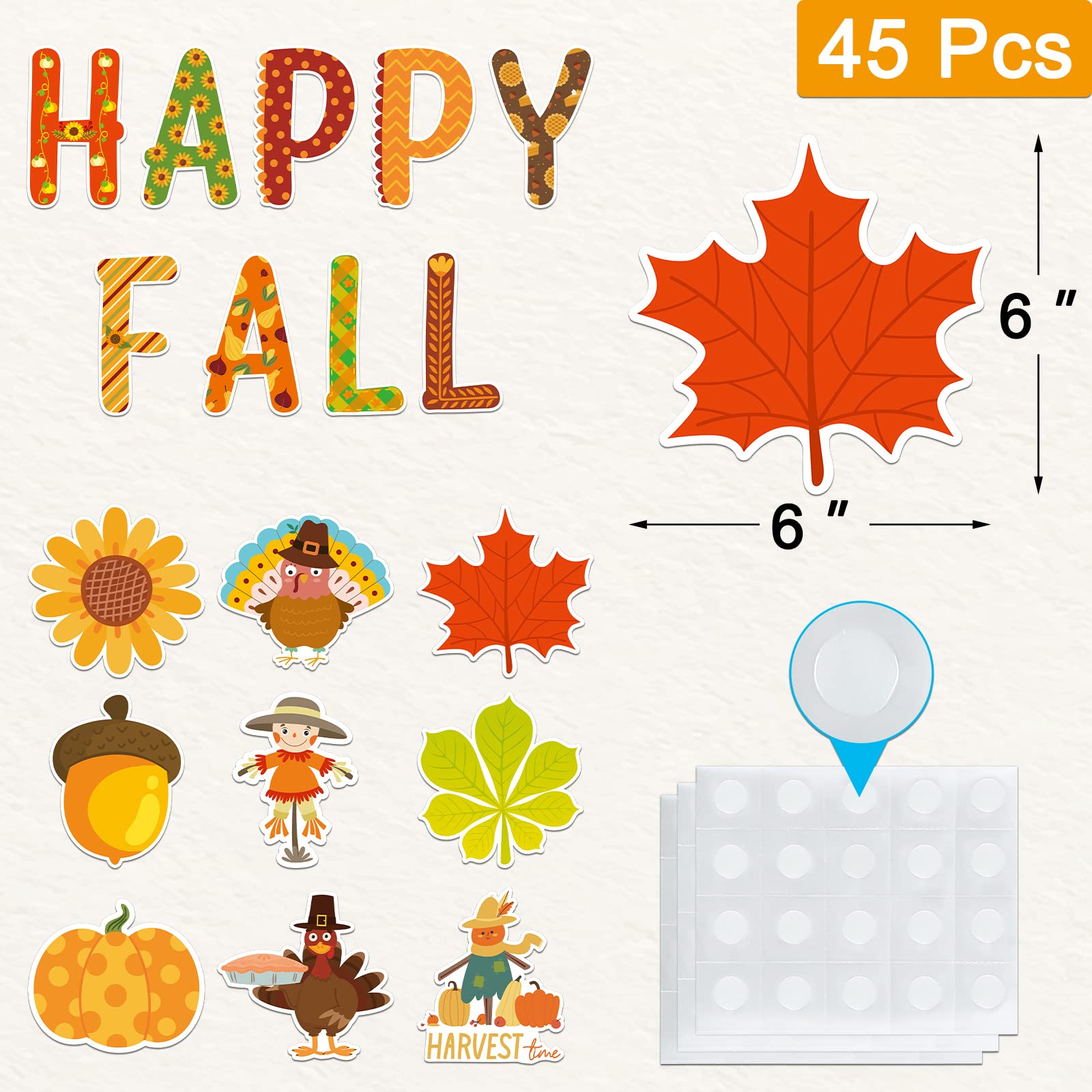 45 Pcs Happy Fall Pumpkin Autumn Leaves Acorn Cut Outs for Fall Thanksgiving Classroom Bulletin Board Decoration