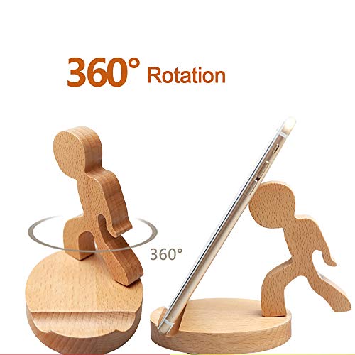 Cool Guy Cell Phone Stand for Desk, Free Hands Wooden Desk Phone Holder Desktop Accessories, Mount for iPhone Smartphones and Tablets,Great for Daily Use or Gift
