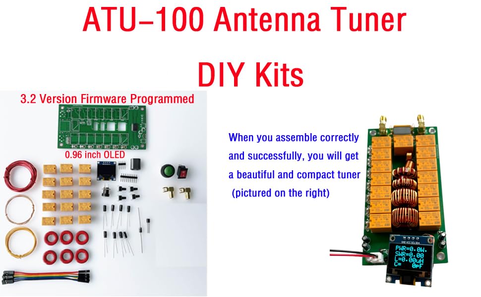 Malahit ATU-100 Antenna Tuner DIY Kits 1.8-50MHz atu100 Automatic Antenna Tuner by N7DDC 7x7 0.96 Inch OLED SMT and chip soldered 3.2 Version Firmware Programmed Unassembled