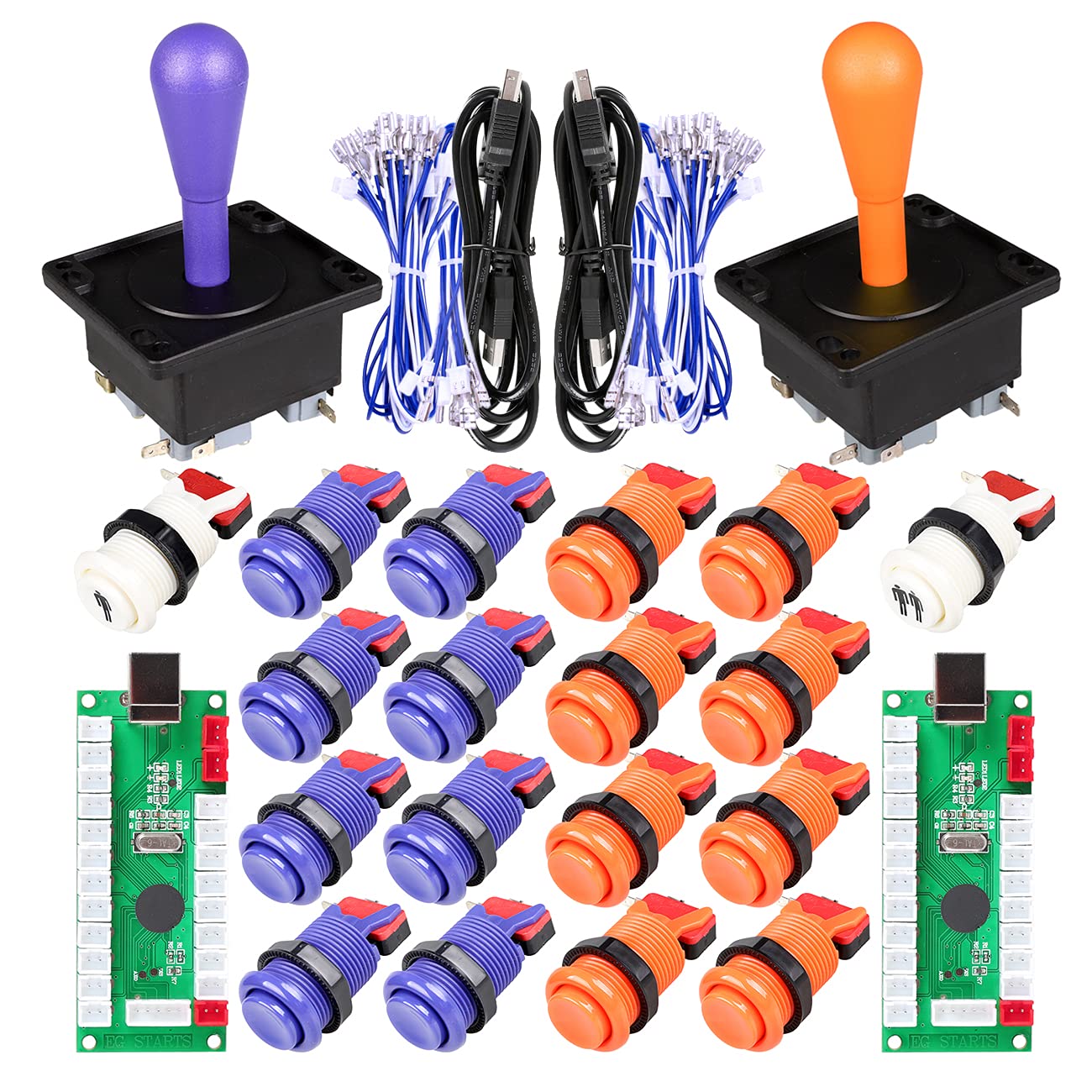 EG STARTS 2 Player Arcade Game DIY Kits Ellipse Oval Happ Type Joystick Hanlde + 18x American Style Arcade Buttons 1/2 Player Start Push Button (Purple & Orange)