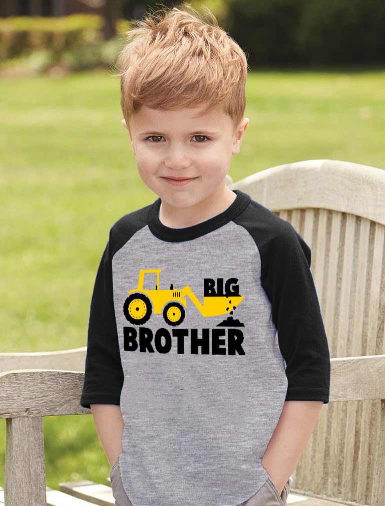 Tractor Construction Big Brother Shirt Sibling Boys Toddler Kids 3/4 Sleeve Baseball Jersey T-Shirt 3T Dark Gray
