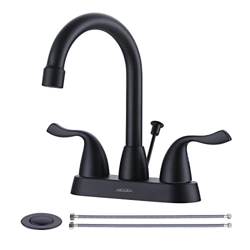 ARCORA Matte Black Bathroom Faucet, 2 Handle Basin Faucet, 4 Inch Centerset Bathroom Faucet with Drain Assembly and Supply Hoses, Bathroom Sink Faucet Black