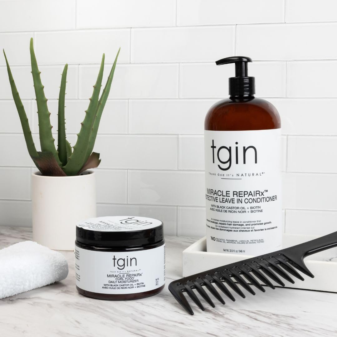 tgin Miracle RepaiRx Curl Food Daily Moisturizer for Curly, Coily and Wavy Hair, Moisturizing Curl Cream for Dry, Damaged Hair, 12 oz