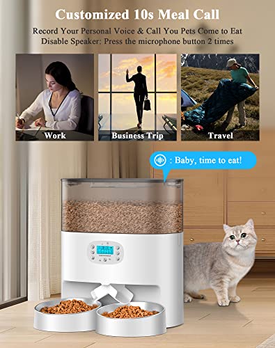 Automatic Cat Feeder, HoneyGuaridan 6L Pet Feeder for 2 Cats & Dogs, Auto Cat Dry Food Dispenser with Desiccant Bag, Timer Feeder Portion Control 1-6 Meals per Day, Dual Power Supply, Voice Recorder