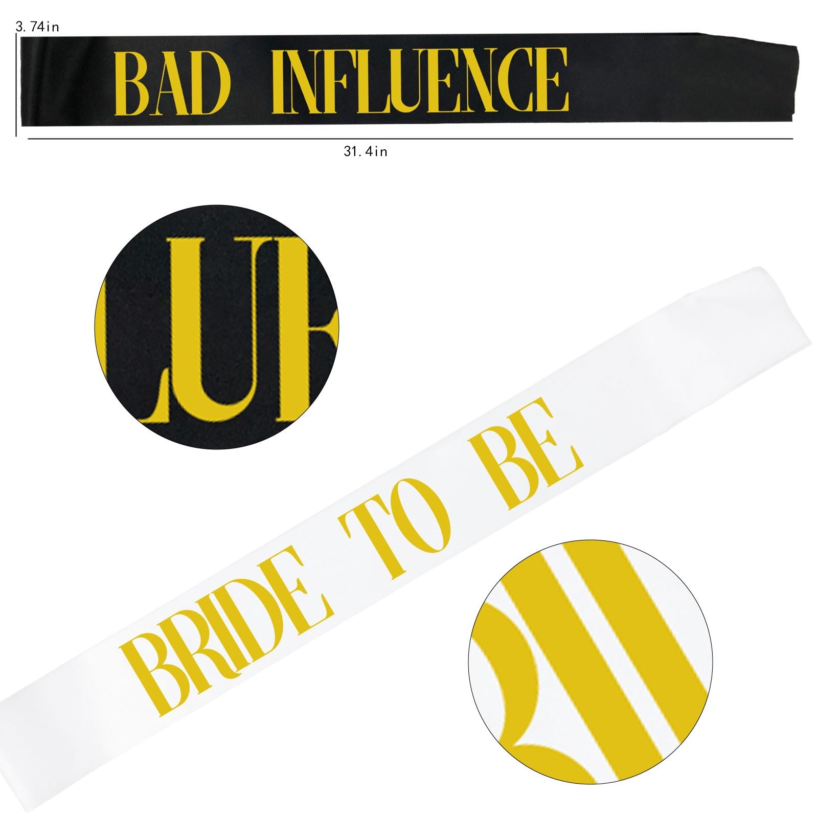 Bachelorette Sash Set (12 pcs) - Bride to Be Sash Bachelorette Party Decorations - Unique Bride and Bridesmaid Sashes for Bachelorette party (Black, Gold letters). Ideal Bridal Shower Supplies