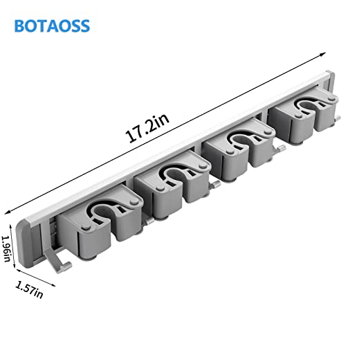 BOTAOSS Mop and Broom Holder Wall Mount Garden Tool Organizer, Closet Storage, Kitchen Rack, Home Organization and Garage Organizer(4 Positions with 5 Hooks, Grey) (Grey)
