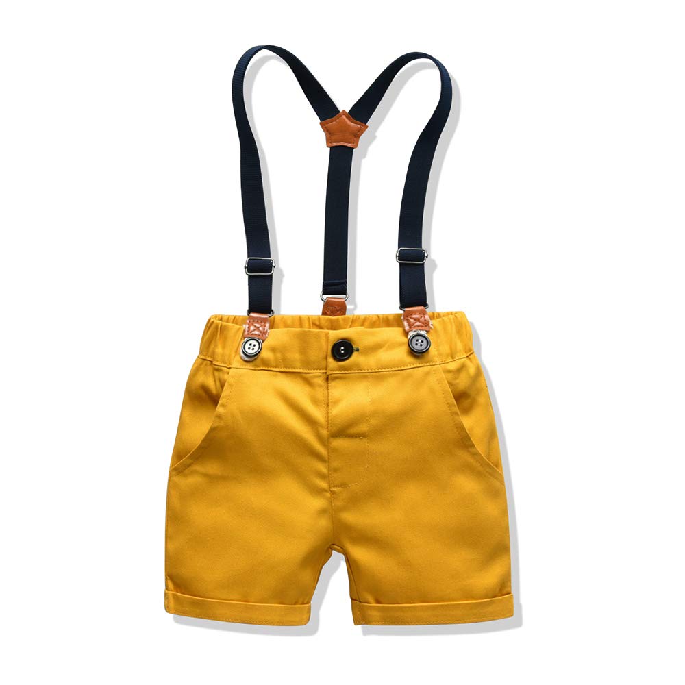 Moyikiss Studio Toddler Boys Clothes Short Sleeve Bowtie Shirt+Straps Shorts Outfits Suits Gentleman Tuxedos (Yellow, 80/12-18M)