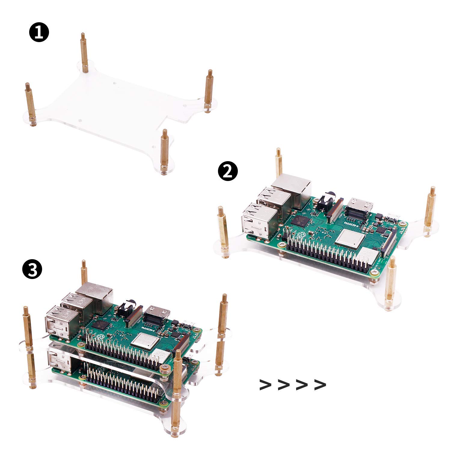 Yahboom Raspberry Pi 5 4B 3B+ 3B 2B B+ Cluster Case 6-Layers Acrylic Dog Bone Plate Stack Clear Case Box Enclosure Case