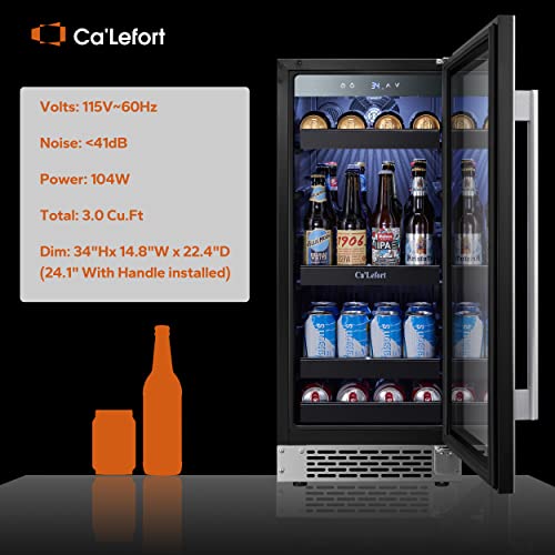 Ca'Lefort 15'' Beverage Refrigerator - 100 Cans Soda Beer Capacity Single Zone with Modern Touch Intelligent Digital 34°-54°F, Low Noise, Built in or Freestanding Wine Cooler for Home and Kitchen