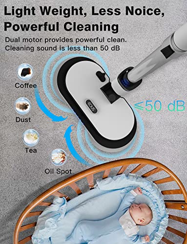 Cordless Electric Mop, Electric Floor Cleaner with LED Headlight & Water Sprayer, Up to 60 mins Detachable Battery, Dual-Motor Powerful Spin Mop with 300ML Water Tank for Multi-Surface, Self-Propelled