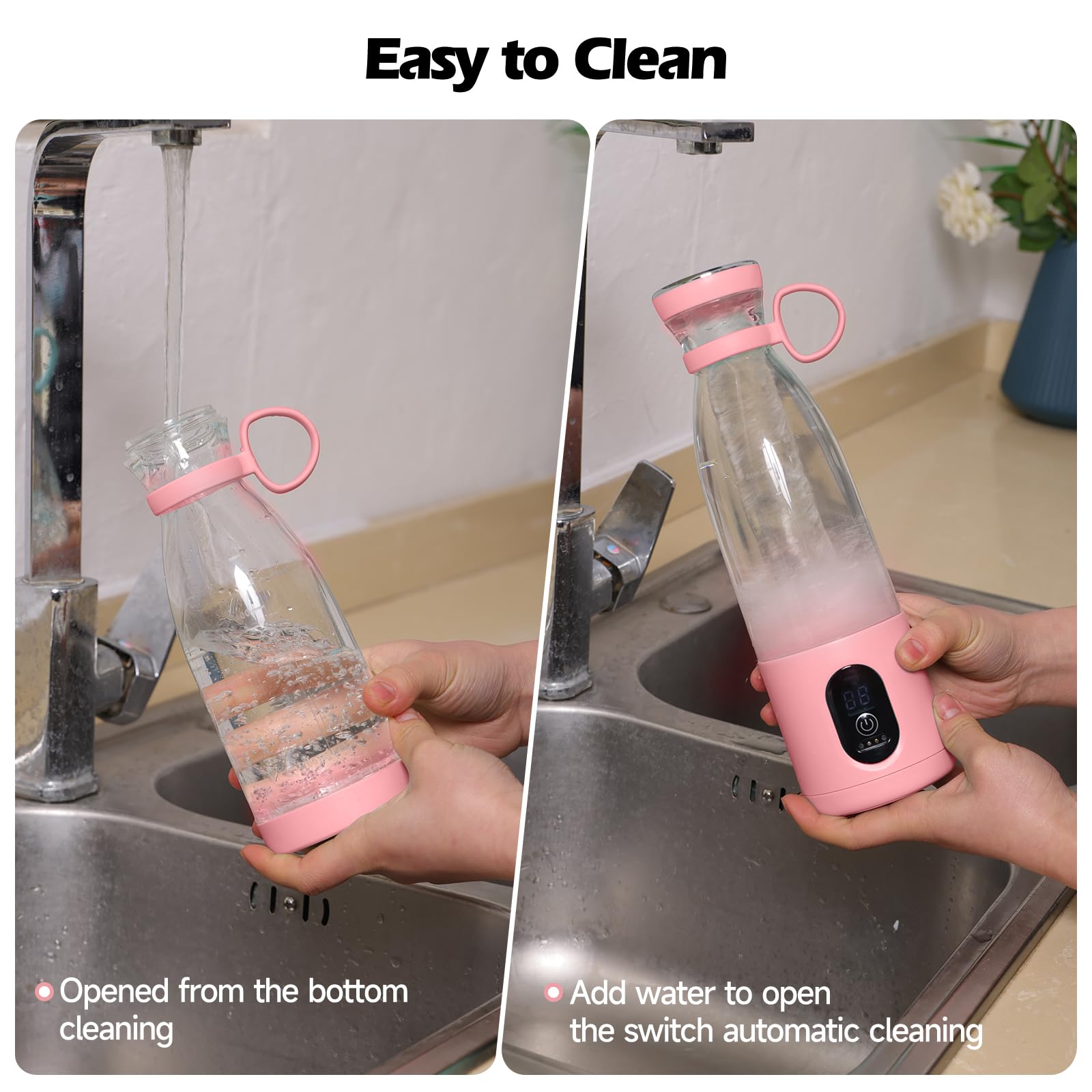 500ml Portable Blender with Protective cover,High power Mini Cordless Travel Blender for Shakes and Smoothies,Ice, Juice,Fruits (pink)