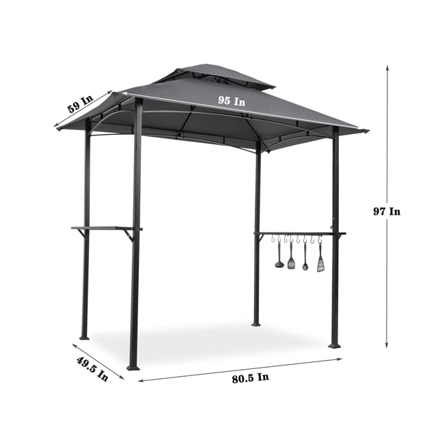 8x5 ft Double Tier Ventilated BBQ Gazebo Canopy Tent - Grey Powder Coated Steel Frame
