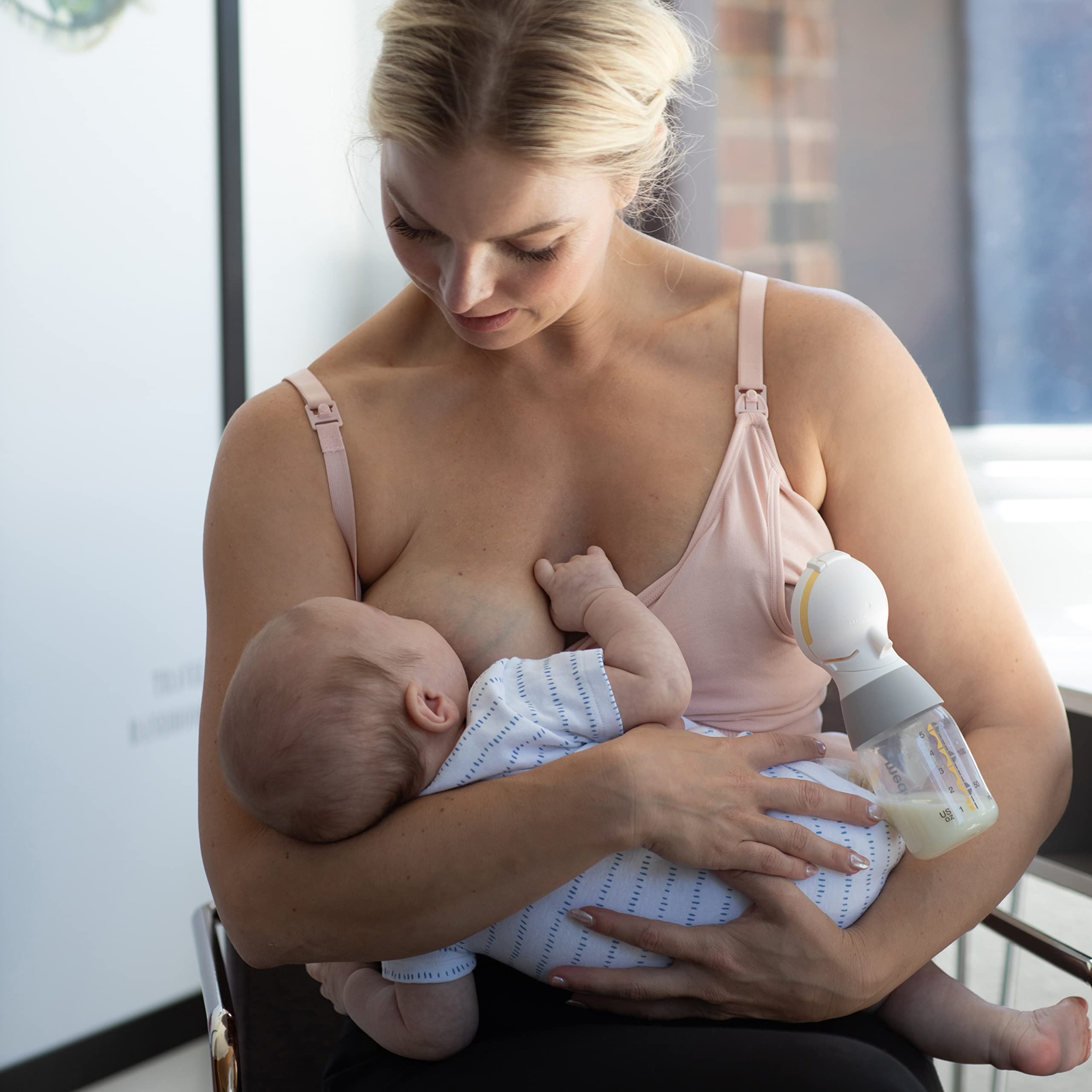Bravado Designs Hands Free Pumping Bra & Nursing Bra 2-in-1 Seamless for Maternity & Breastfeeding, Black, Large