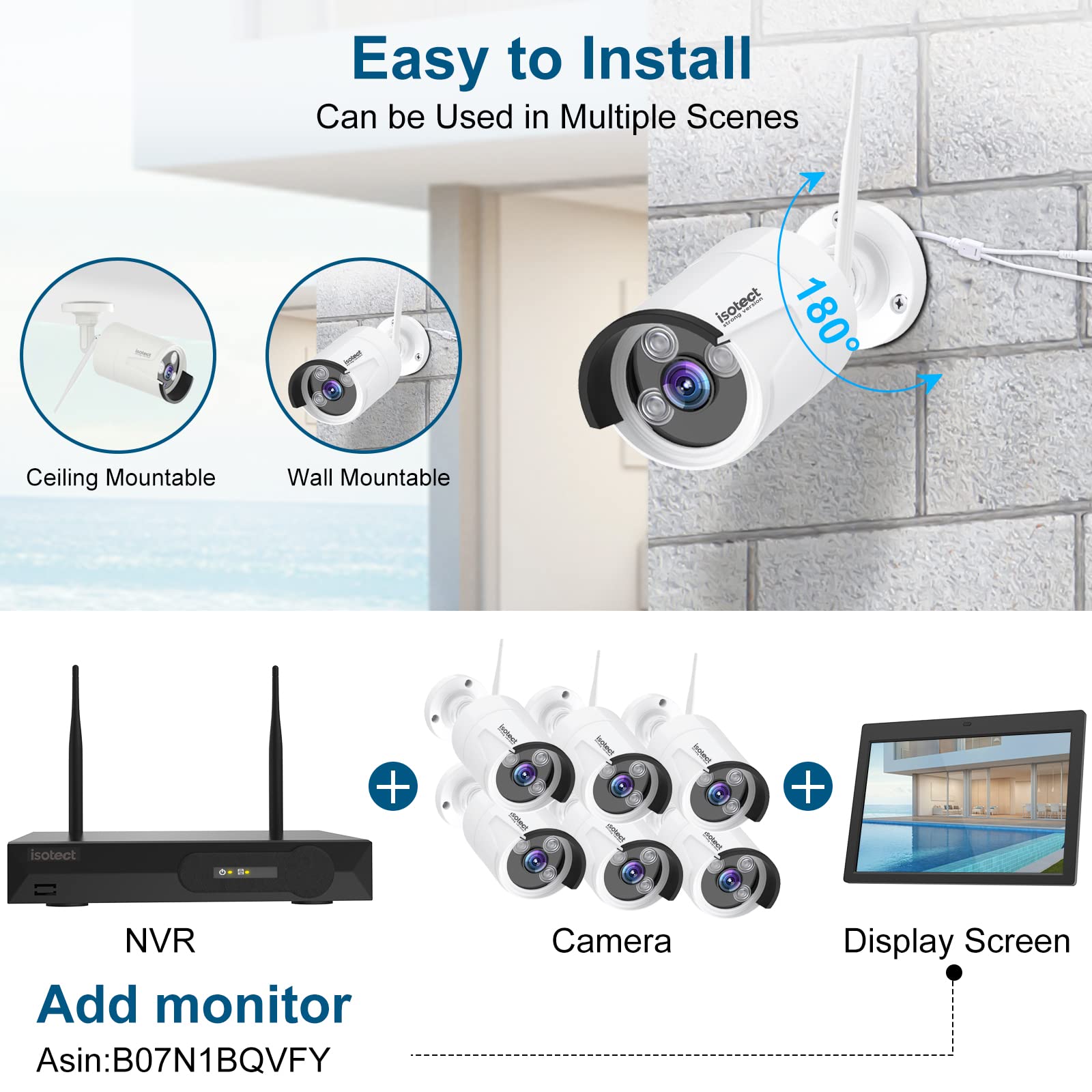 ISOTECT [Newest Strong Version WiFi] Wireless Security Camera System,8CH Full HD 1080P Video Security System, 6pcs Outdoor/Indoor IP Security Cameras, 65ft Night Vision and Easy Remote View, 2TB HDD