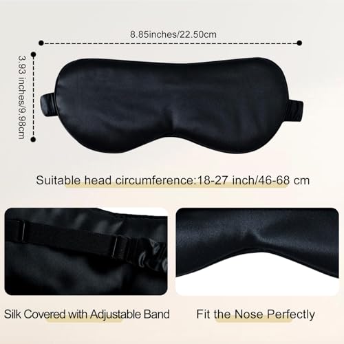 ZIMASILK 100% 22 Momme Mulberry Silk Sleep Mask for Sleeping, Filled with Premium Mulberry Silk, Softest & Breathable Silk Eye Sleeping Mask (Black)