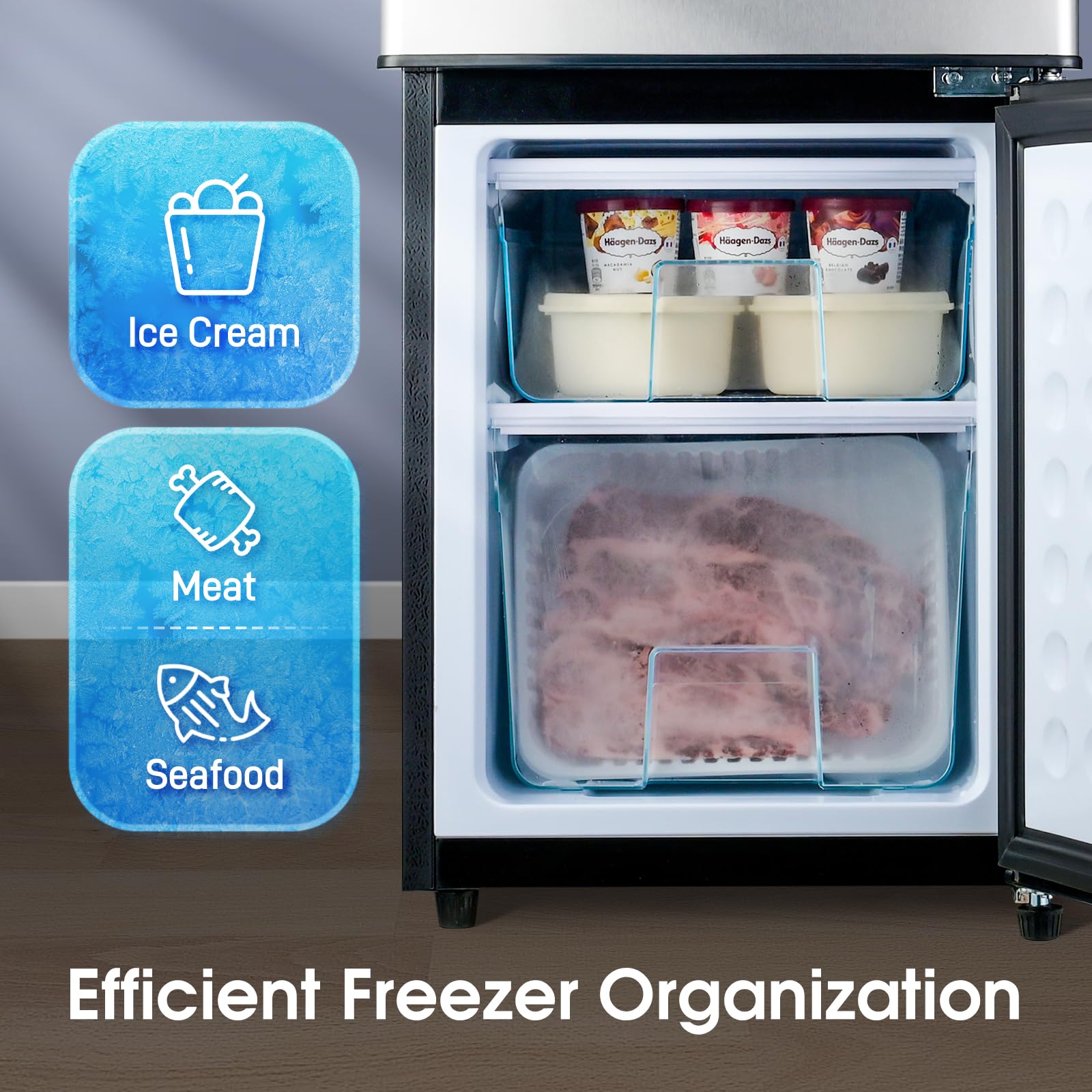 Anypro 3.8 Cu.Ft Mini Fridge with Bottom Freezer, 2 Door Small Refrigerator with Freezer, Small Fridge with 7 Adjustable Temperature Settings, Compact Refrigerator for Bedroom, Dorm, Office, Apartment