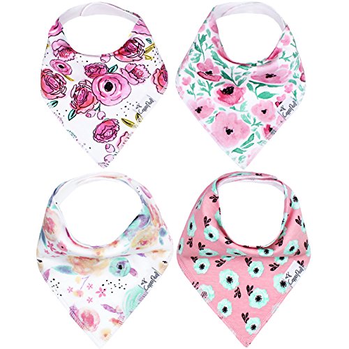 Copper Pearl Baby Bandana Drool Bibs for Drooling and Teething 4 Pack Gift Set “Bloom, Soft Set of Cloth Bandana Bibs for Any Baby Girl or Boy, Cute Registry Ideas for Baby Shower Gifts