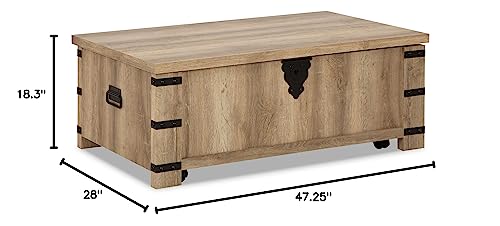 Signature Design by Ashley Calaboro Casual Lift-Top Rustic Coffee Table, Light Brown & Black