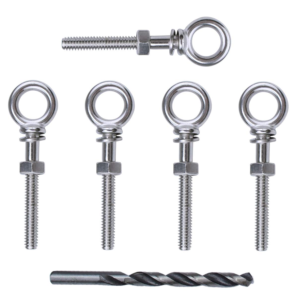 Muzata 5 Pack 1/4" x 2" Eye Bolt T316 Stainless Steel Eye Bolts with Nuts Washers Threaded Heavy Duty Shoulder Lifting Ring Total 3" Length Marine Grade UNC-3A CR31
