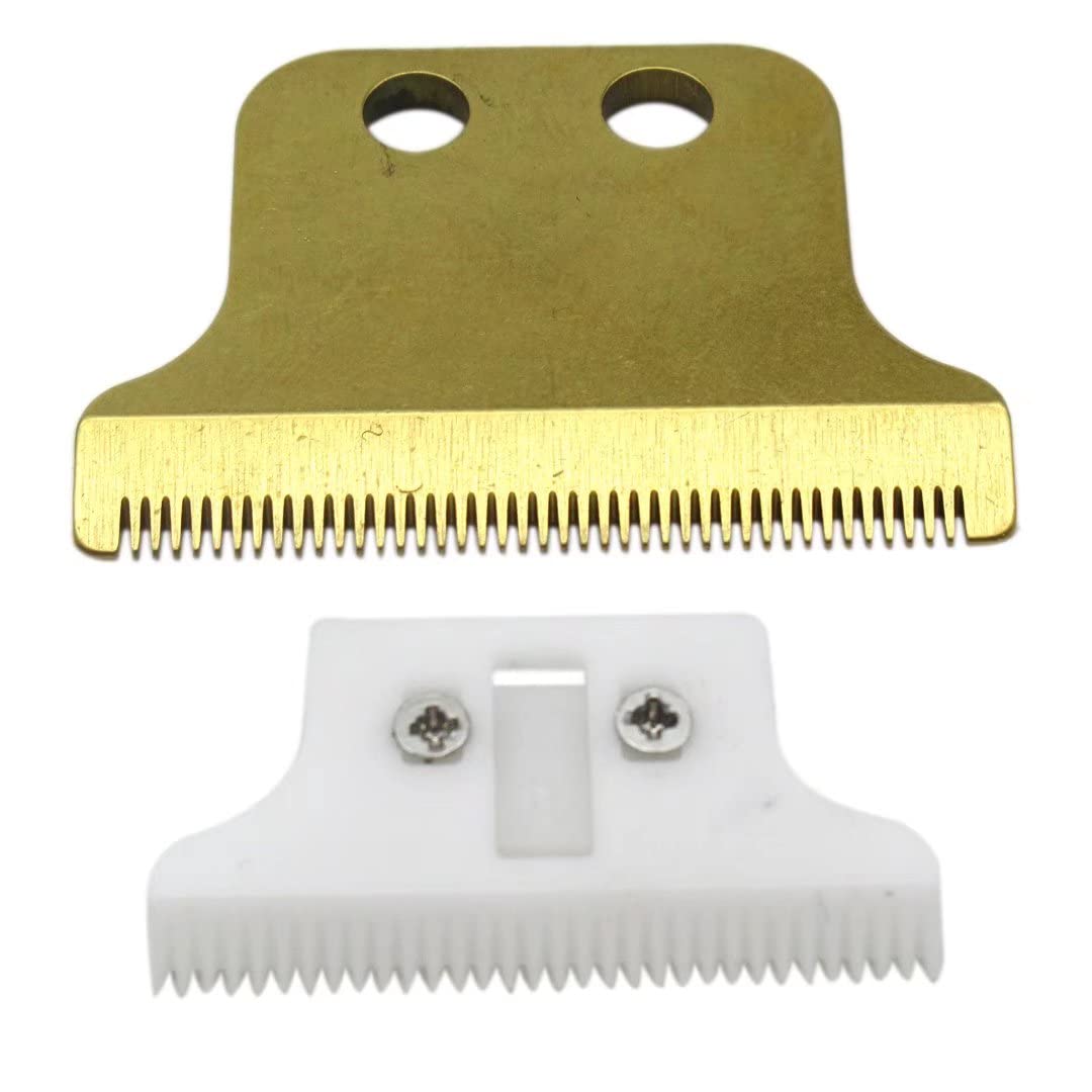 Adjustable 2 Hole Double Wide Trimmer Replacement Blade for Wahl Detailer #8290 5 Star Razor Edger #8051 G-Whiz #8986 Sterling Definitions #8085(Ceramic + Gold Blade)