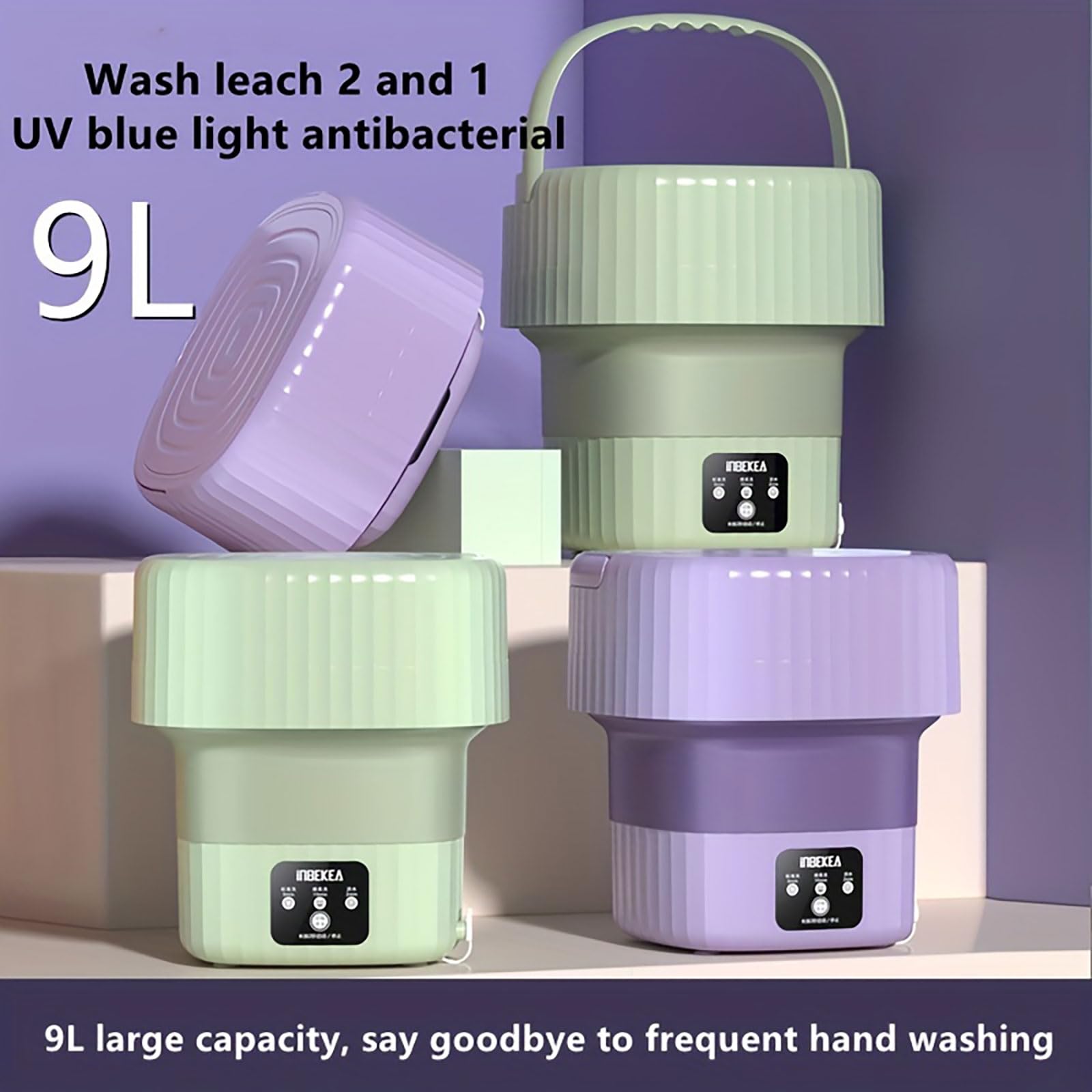 Portable Washing Machine,9L Foldable washing machine, Small Mini Washer for Baby Clothes, Underwear or Small Items, Apartment, Dorm, Camping, RV Travel laundry