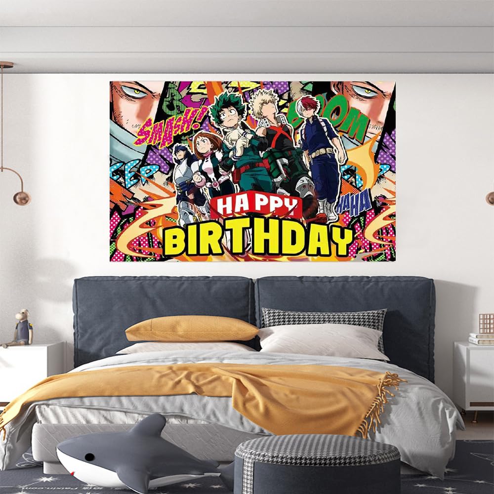 Backdrop Made for Birthday Decoration, Birthday Photography Backdrop for MHA Fans, Anime Birthday Decorations, Anime Party Supply