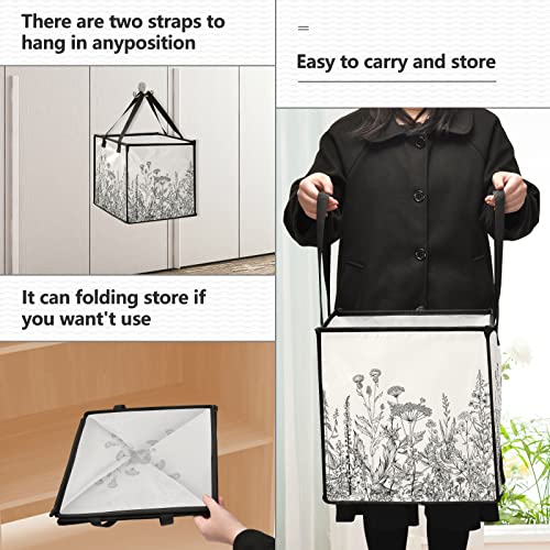 Blueangle Black and White Flowers Cube Storage Bin with Handles, 13 x 13 x 13 in, Large Collapsible Organizer Storage Basket for Home Décor(1137)