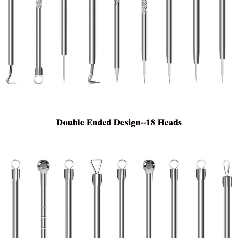 9 In 1 Pimple Blackhead Remover Extractor Tool Kit, Professional Safe Treatment for Zit Popper White Head Acne Blemish Comedone Removing for Nose Face Skin- Black