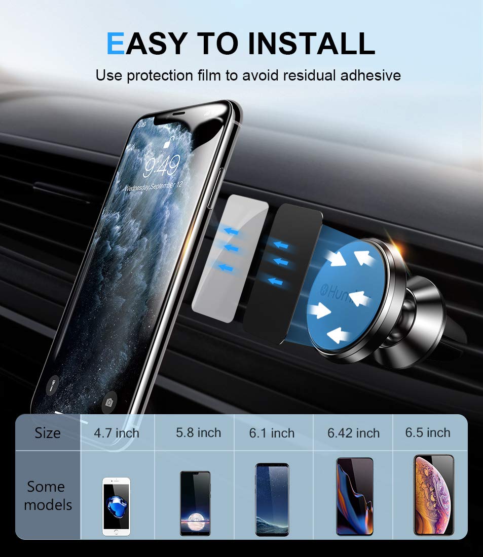 Humixx[8 Built-in Magnets Magnetic Phone Holders for Your Car [Durable ＆ Sturdy] Magnetic Phone Holder Mount for car 360° Rotation Car Vent Clip Fit for iPhone Samsung ＆ All Phones, Black