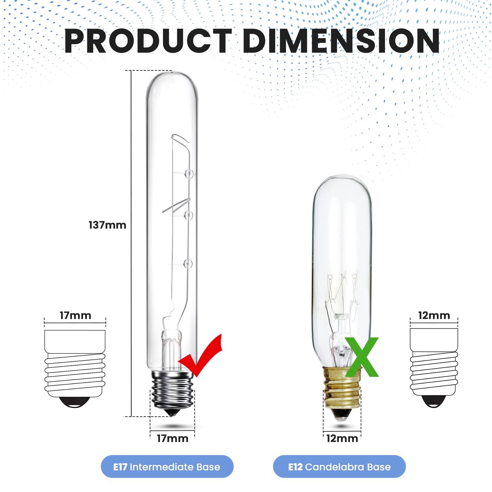 Bonlux 40 Watt T6.5 Refrigerator Light Bulb Dimmable, T6.5 Appliance Bulb Refrigerator E17 Intermediate Base T6.5 Tubular Light Bulb 5.4In T6.5 Exit Sign Light Bulbs Warm White 2700K (8-Pack)