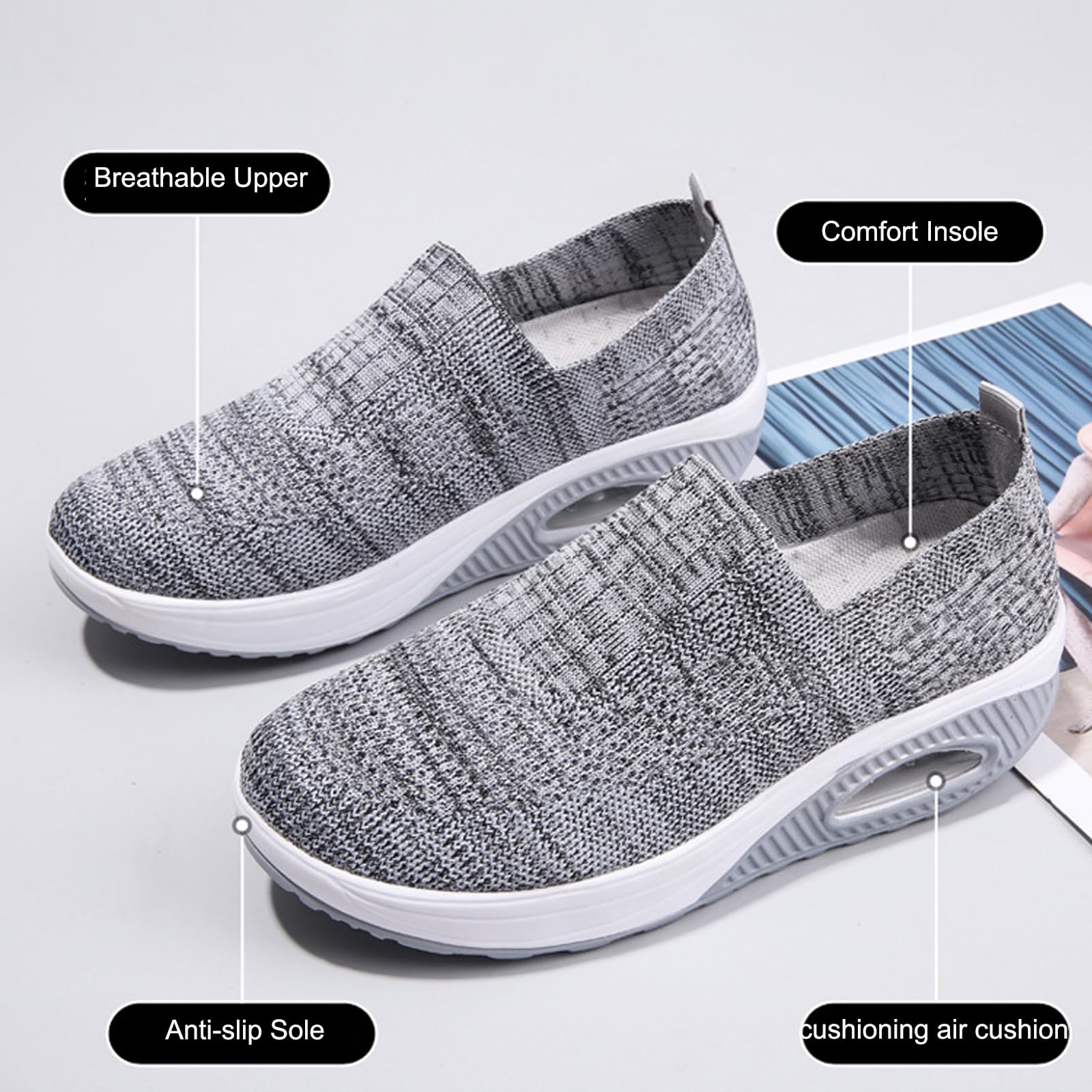 Aceptolcom Women Orthopedic Sneakers Walking Shoes,Mesh Breathable Arch Support Slip-on Light Air Cushion Orthopedic Sneakers Diabetic Shoes (7,Pink,7)