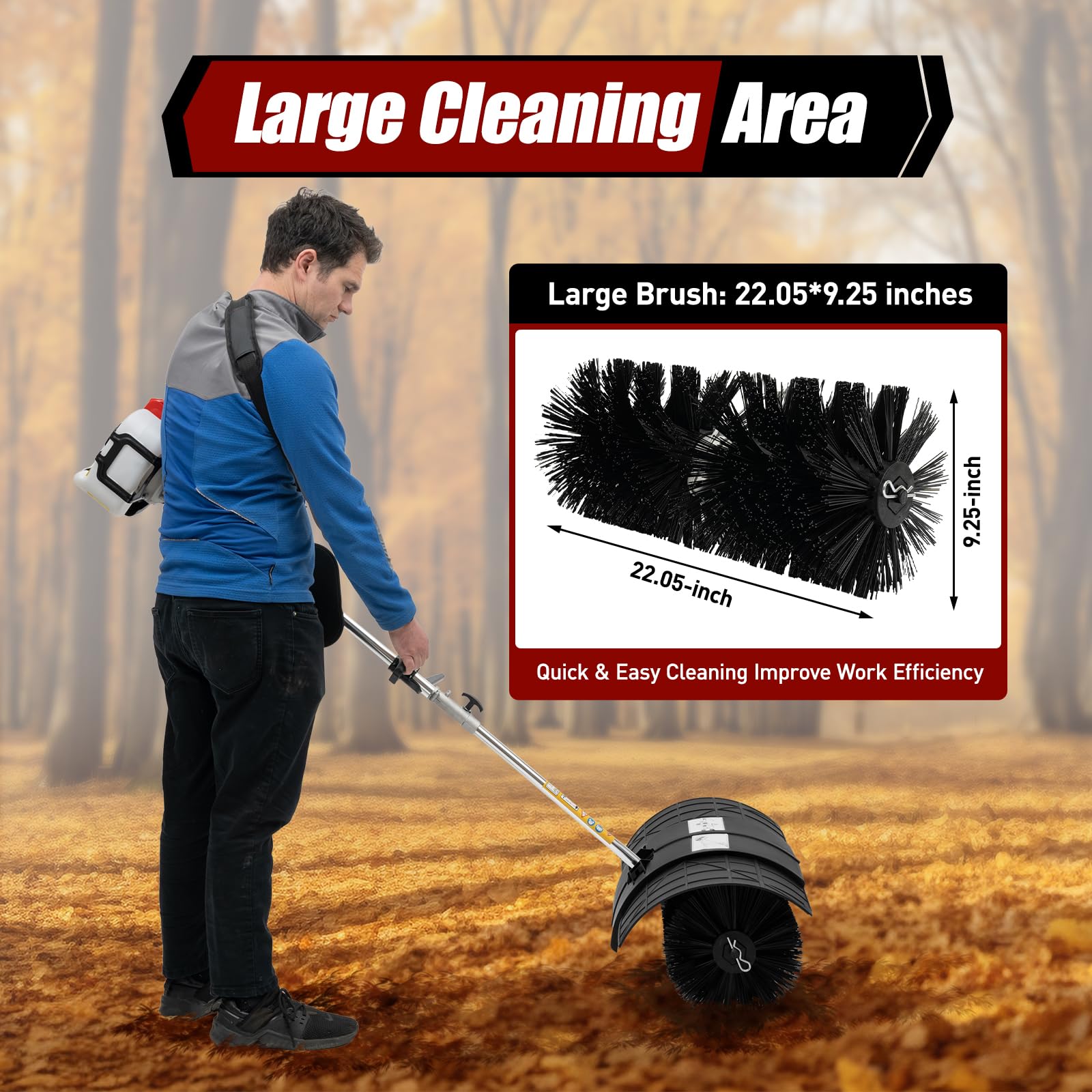 Bacacoo 52cc 2.3HP Gas Power Sweeper, Walk Behind Power Sweeper Broom 1700w Gas Engine Sweeper Lawn Gravel Turf for Cleaning Artificial Grass Sites Farms