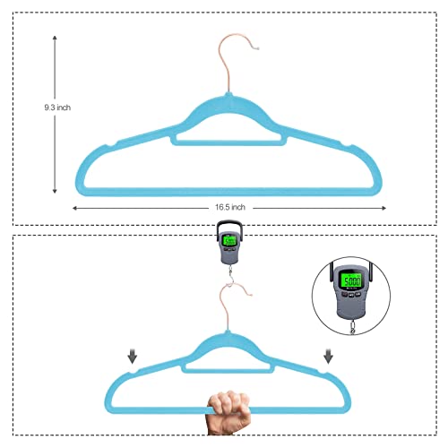 BBFISH Premium Velvet Suit Hangers 50 Pack Non Slip Clothes Hanger, 360 Degree Chrome Swivel Rose Gold Hook Strong and Durable Hold Up to 10 Lbs, Ultra Thin Coat Hangers (Sky Blue)