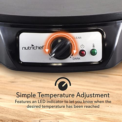 Electric Crepe Maker & Griddle -Easy to Clean Detachable Nonstick Cooktop - Cooks Crepes Bacon, Tortillas & Omelets - 12inch Cook Area with Adjustable Temperature - Includes Spatula & Batter Spreader