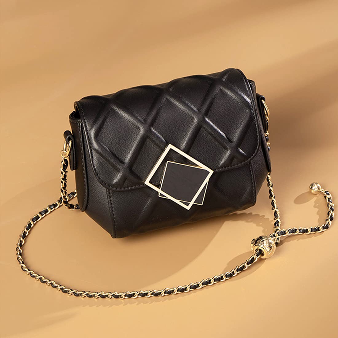 YXBQueen Women's Small Bags Black Chain Crossbody Purse Quilted PU Leather Shoulder Bag with Chain Strap
