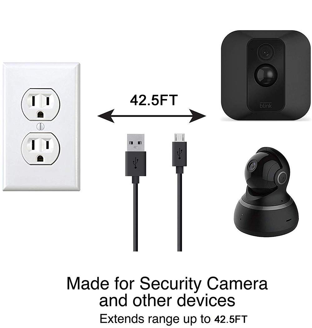 MOYEEL 42.5Ft(13M) Power Extension Cable for Wyze Cam/Wyze Cam Pan, Blink Mini/Blink XT Cam, Yi Camera, NestCam Indoor and Quick Charge Power for Home Security Camera (Black) (1 Pack)