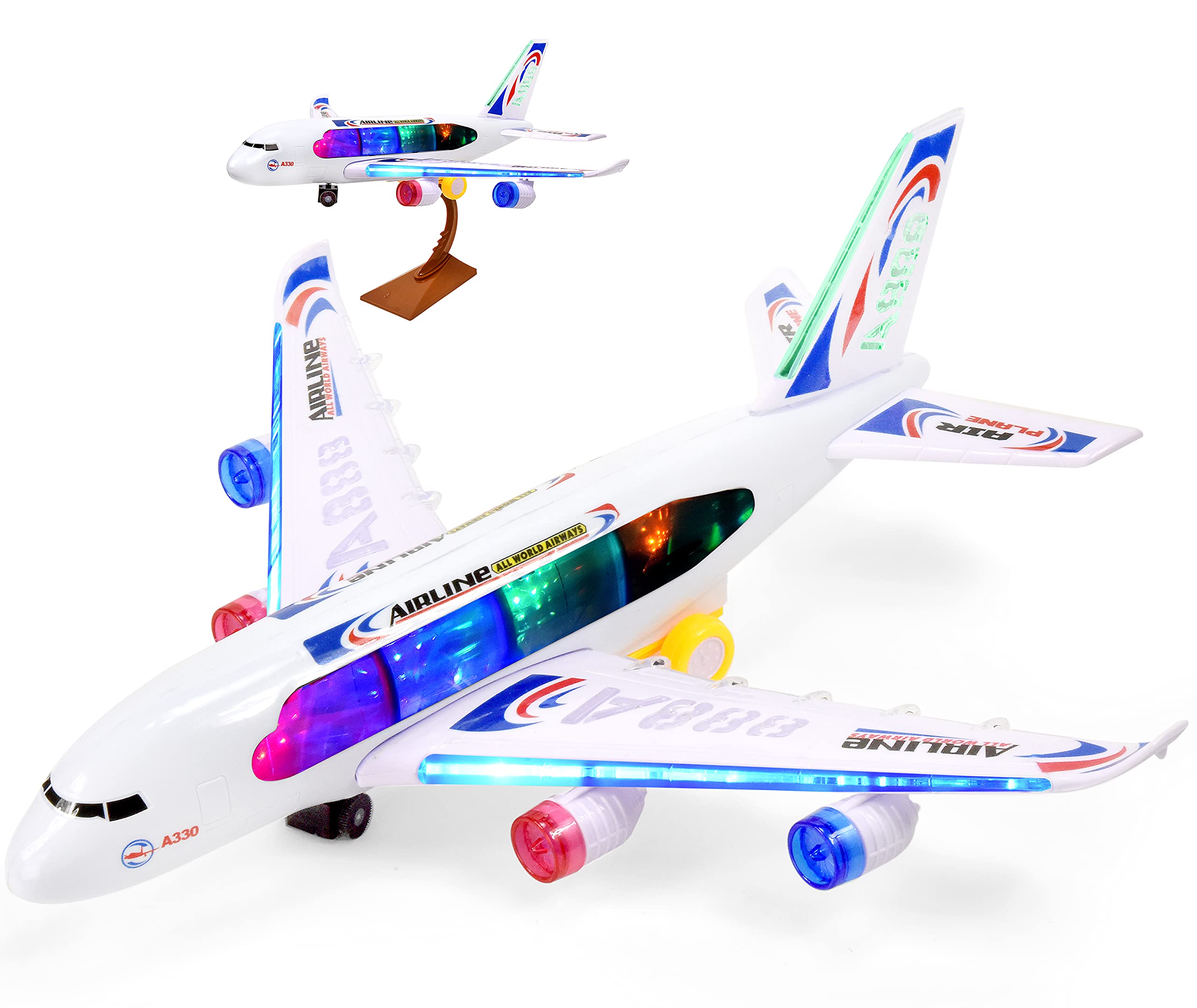 Bump & Go Airplane Toy for Kids - Battery-Operated Toys, Passenger Big Plane with LED Lights & Music, Model Replica Airplanes for Boys - Planes for 3 Year-Old Children & Above