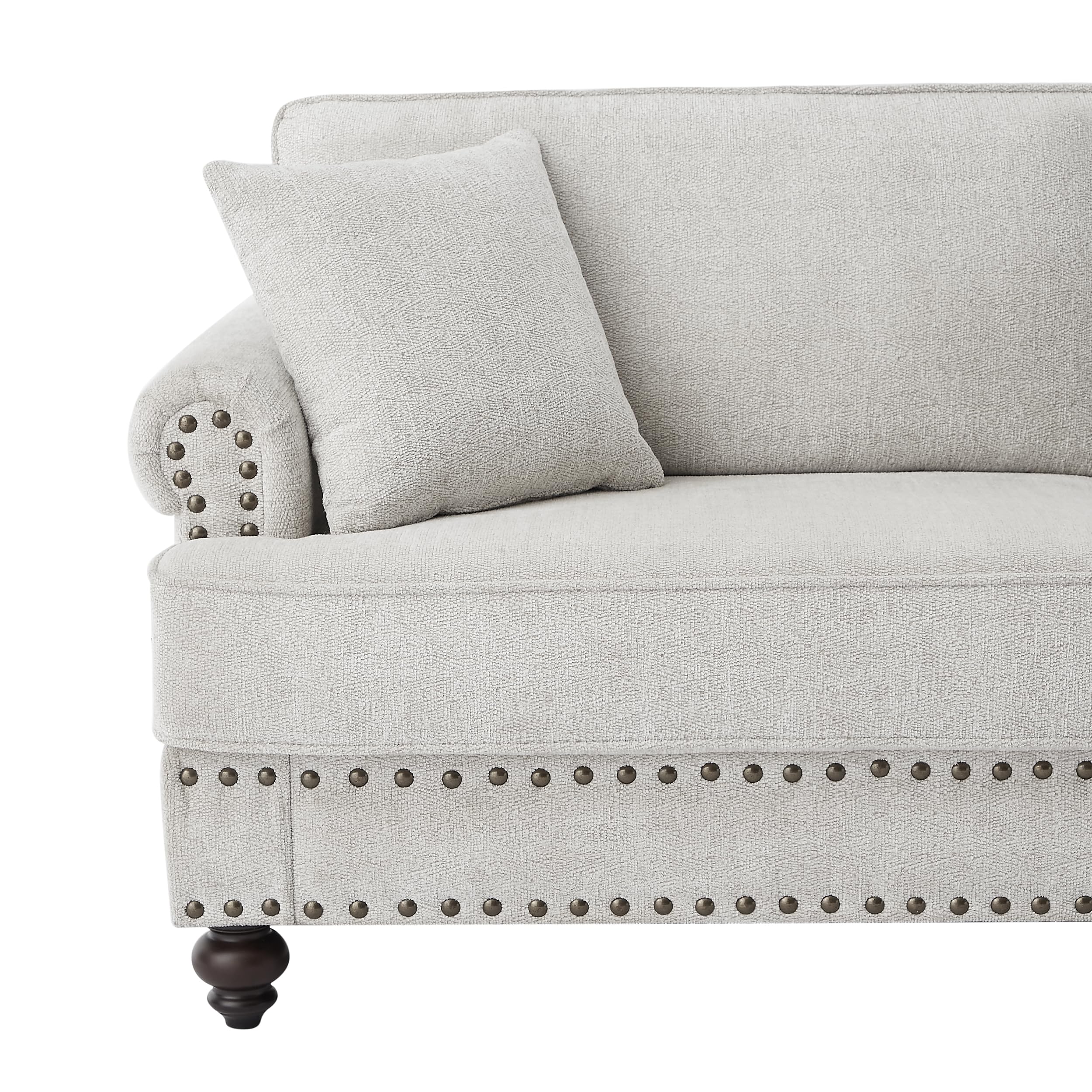 Asucoora Rolled Arm Chenille Upholstered Loveseat, 2-Seater Sofa Couch with Nailhead Trim and 2 Pillows Gray