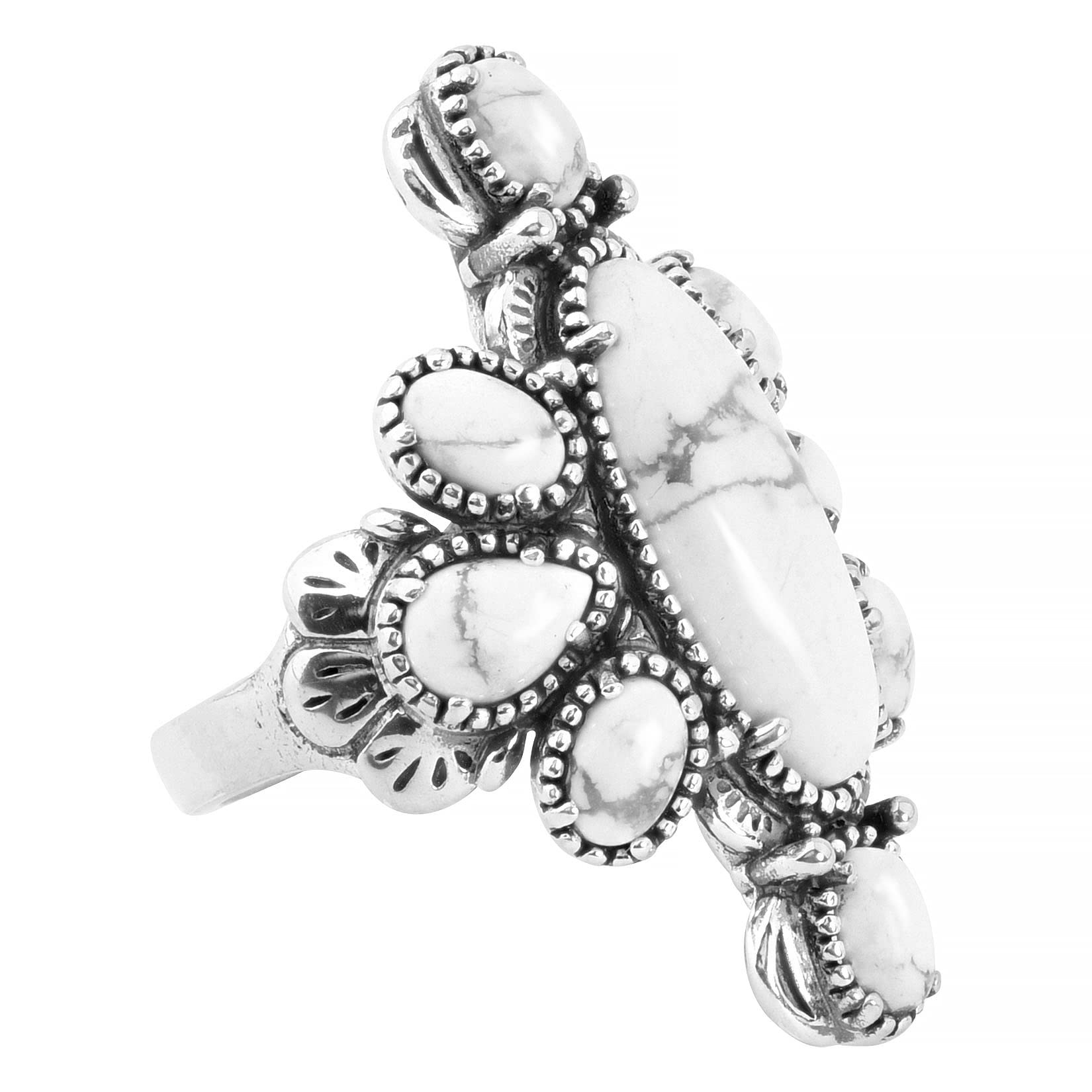 America West Sterling Silver Women's Cluster Ring Nine White Howlite Gemstone Size 8
