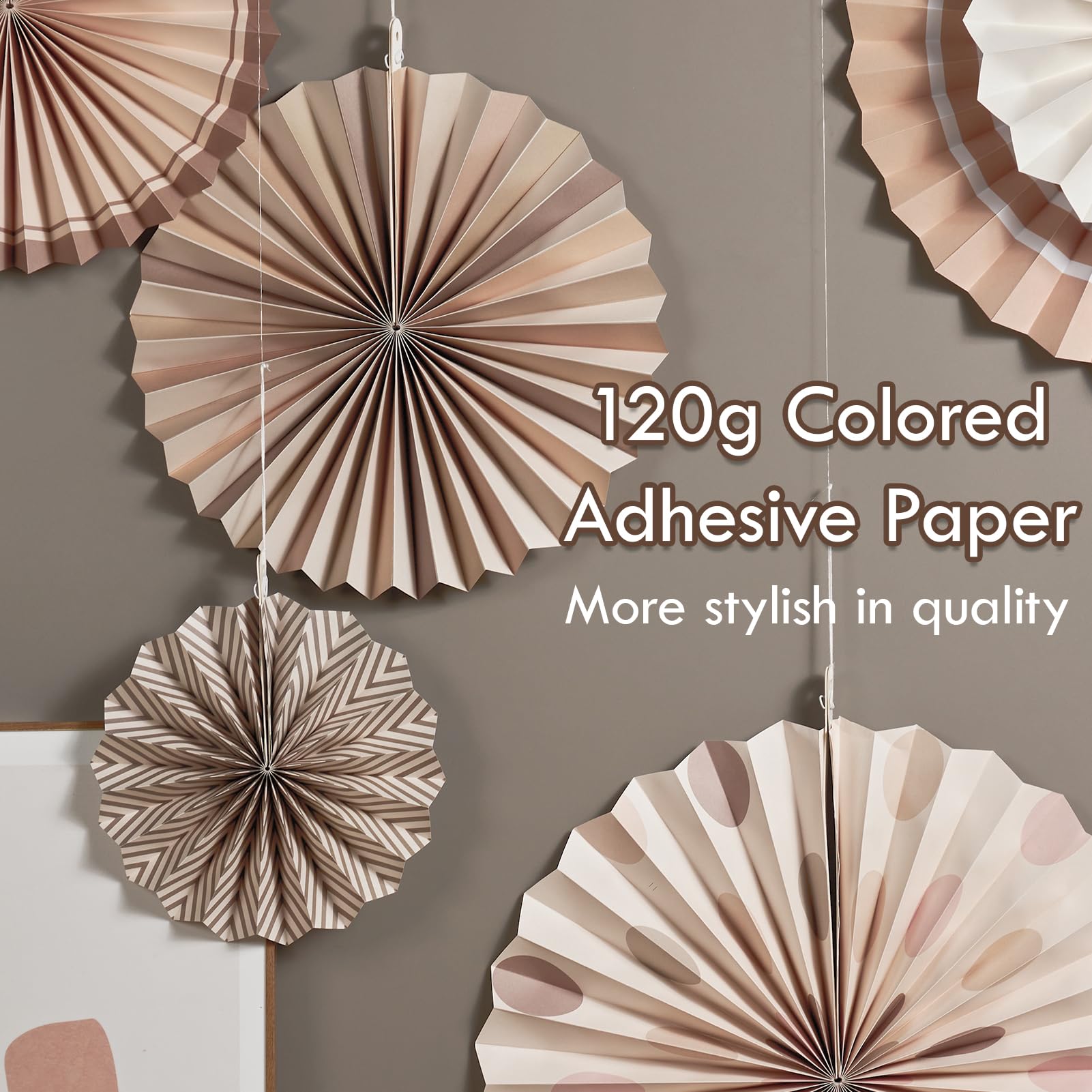 Easy Joy Boho Hanging Paper Fans White Brown Champagne Party Decorations Neutral Rustic Paper Fans Classroom Decoration for Baby Shower Birthday Wedding Bridal Party