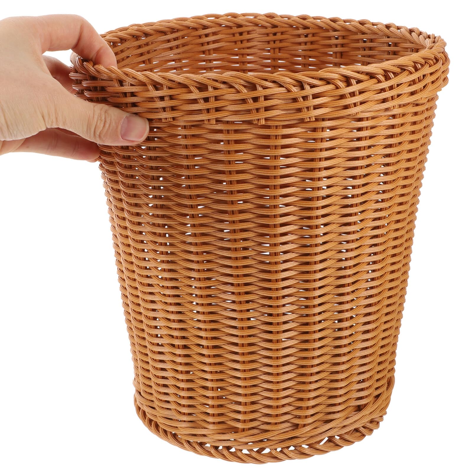 Amosfun Rattan Waste Basket Wicker Trash Can Waste Woven Basket Boho Woven Trash Can Wastepaper Bin Woven Storage Basket Garbage Container for Bathrooms Kitchen