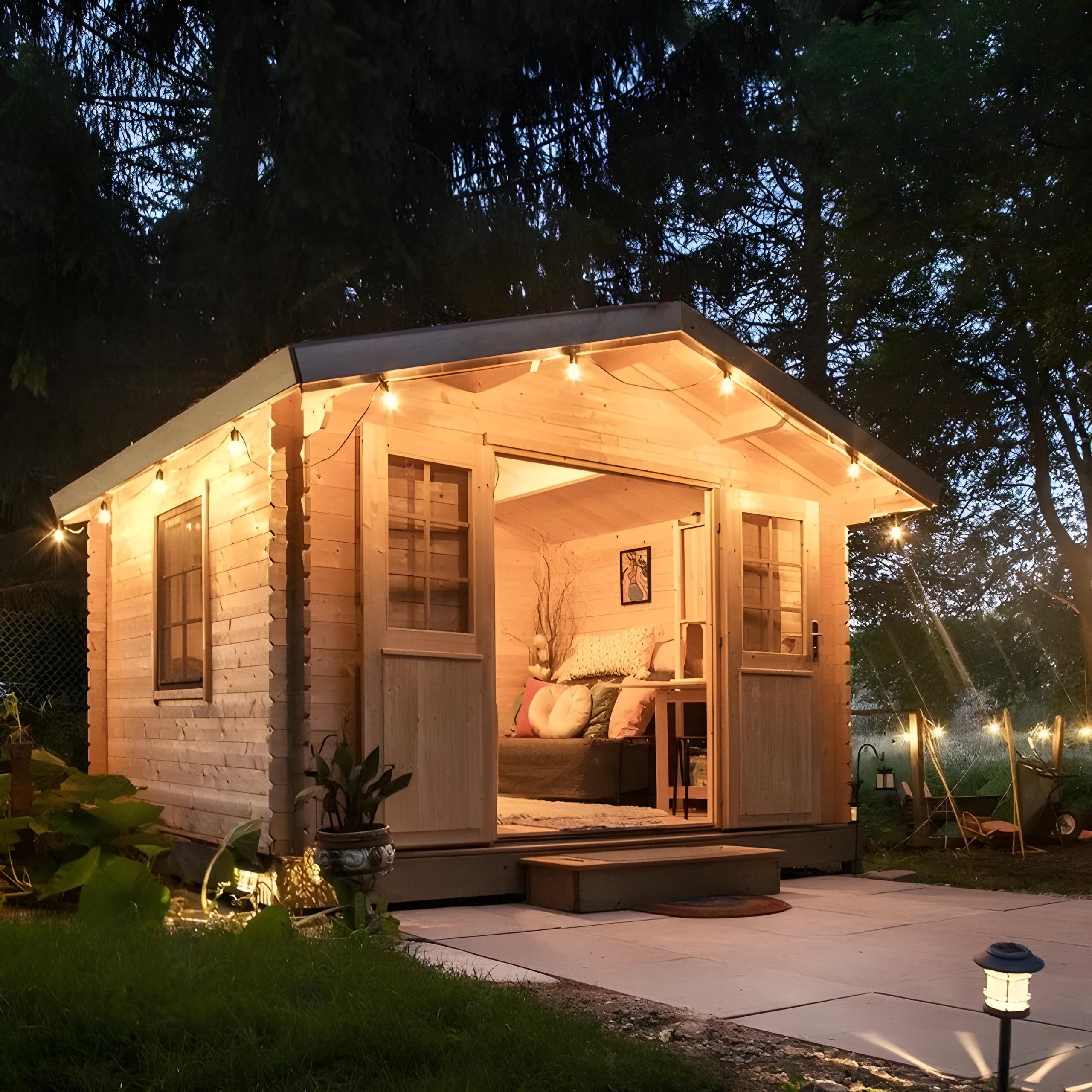 47ft x 27ft Pre-Built Wooden Log Cabin | Pine Wood Tiny Home with 1 Bedroom & Quick Assembly